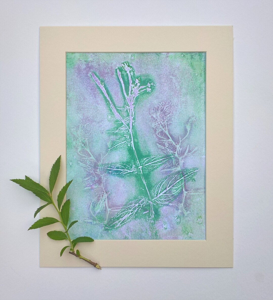 Leaf Monoprint, Original Subtle Layered Nature Art, Lilac and Green ...