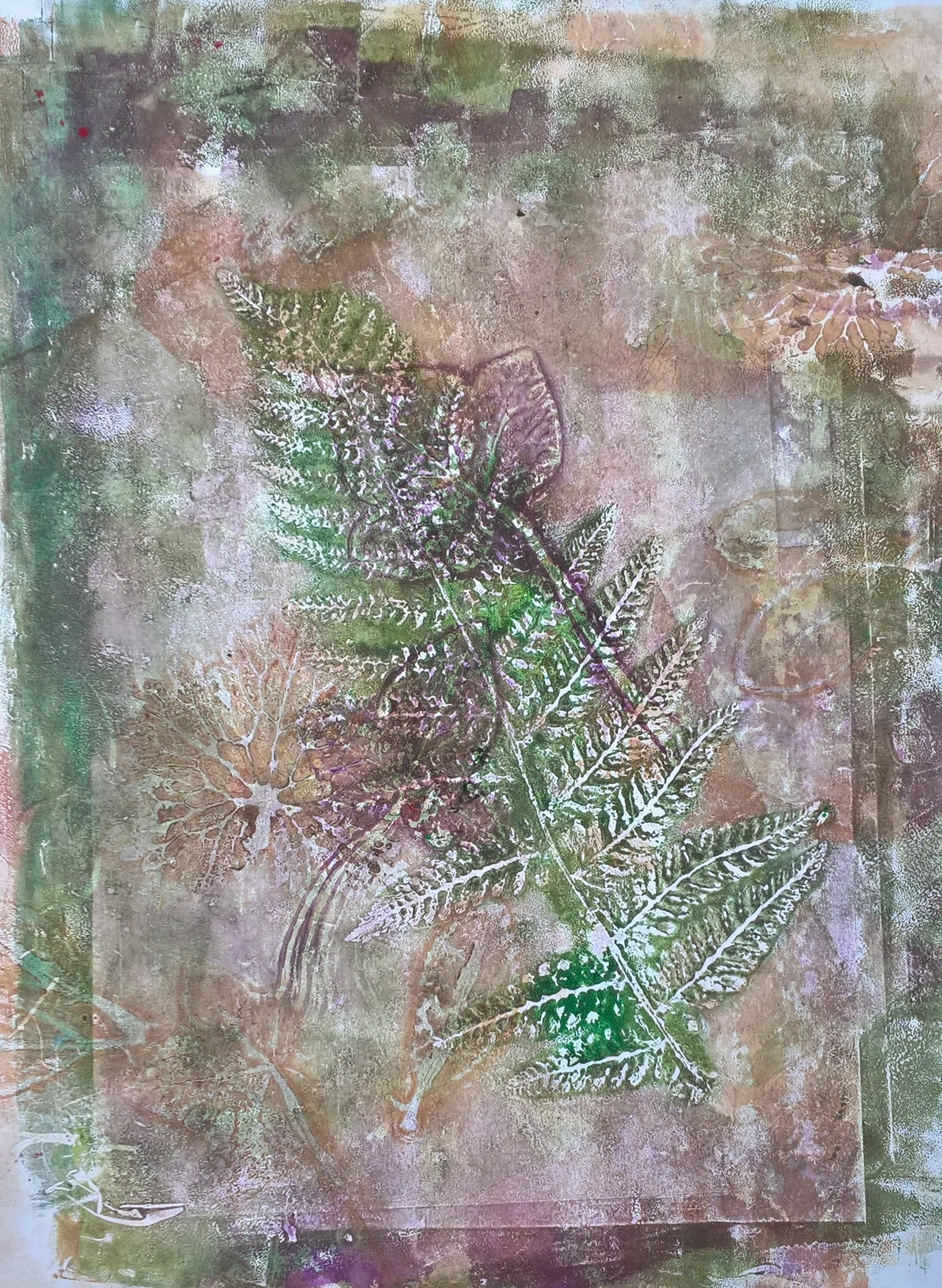 Monoprint: Autumn Leaves Layers, Original Fern and Garden Leaf ...