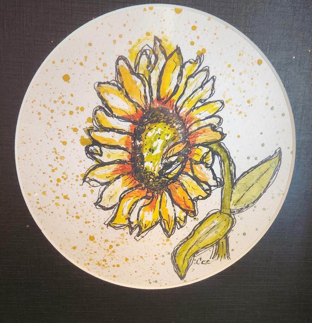 Original Watercolor Painting. Mat Frame 7.25" Square, Art 6" Round ...