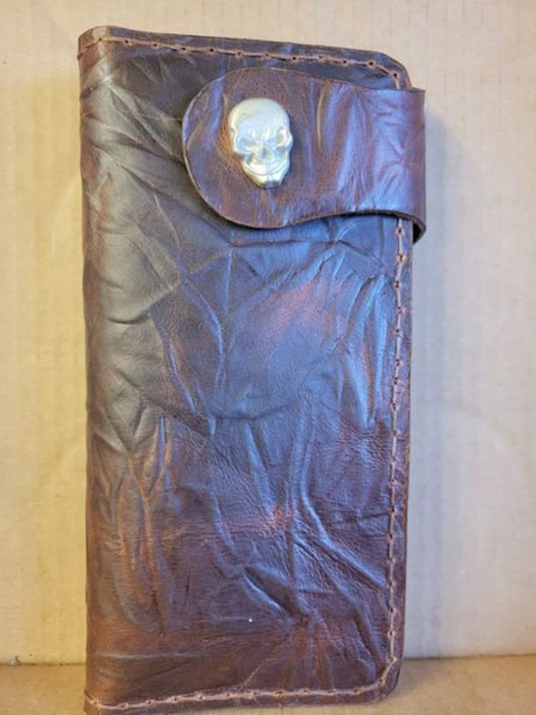 Handmade Buffalo Hide Leather Biker Wallet With Silver Colored Skull ...