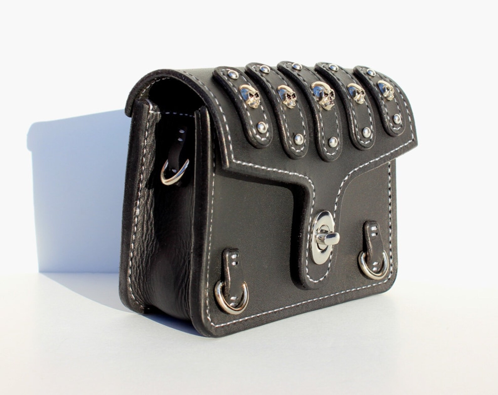 Belt Pouch Bikers Accessory with Skull Rivets and Silver | Etsy