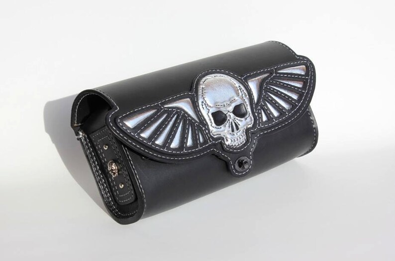 Custom Motorcycle Black Leather Fork Toolbag With Skull and - Etsy