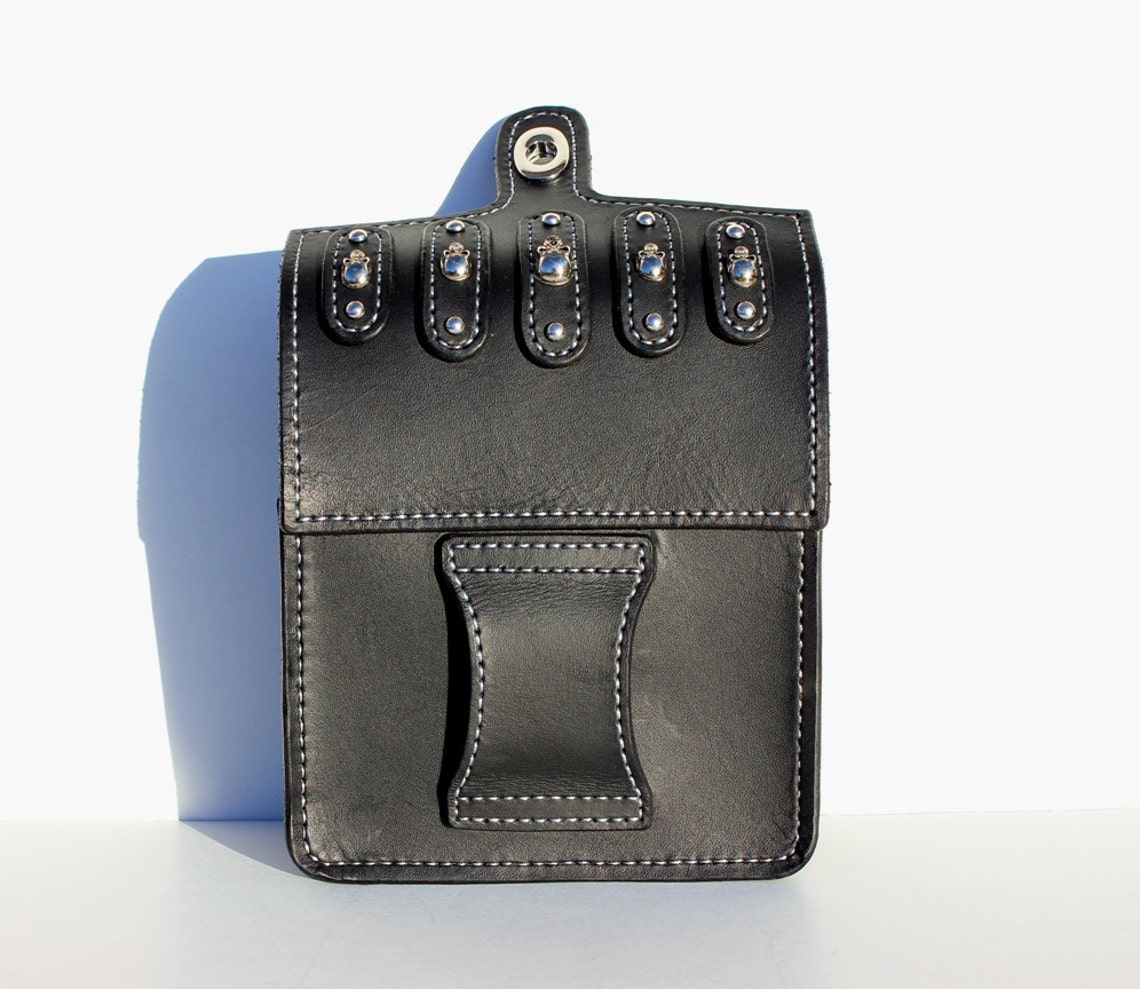 Belt Pouch Bikers Accessory With Skull Rivets and Silver Stitching ...