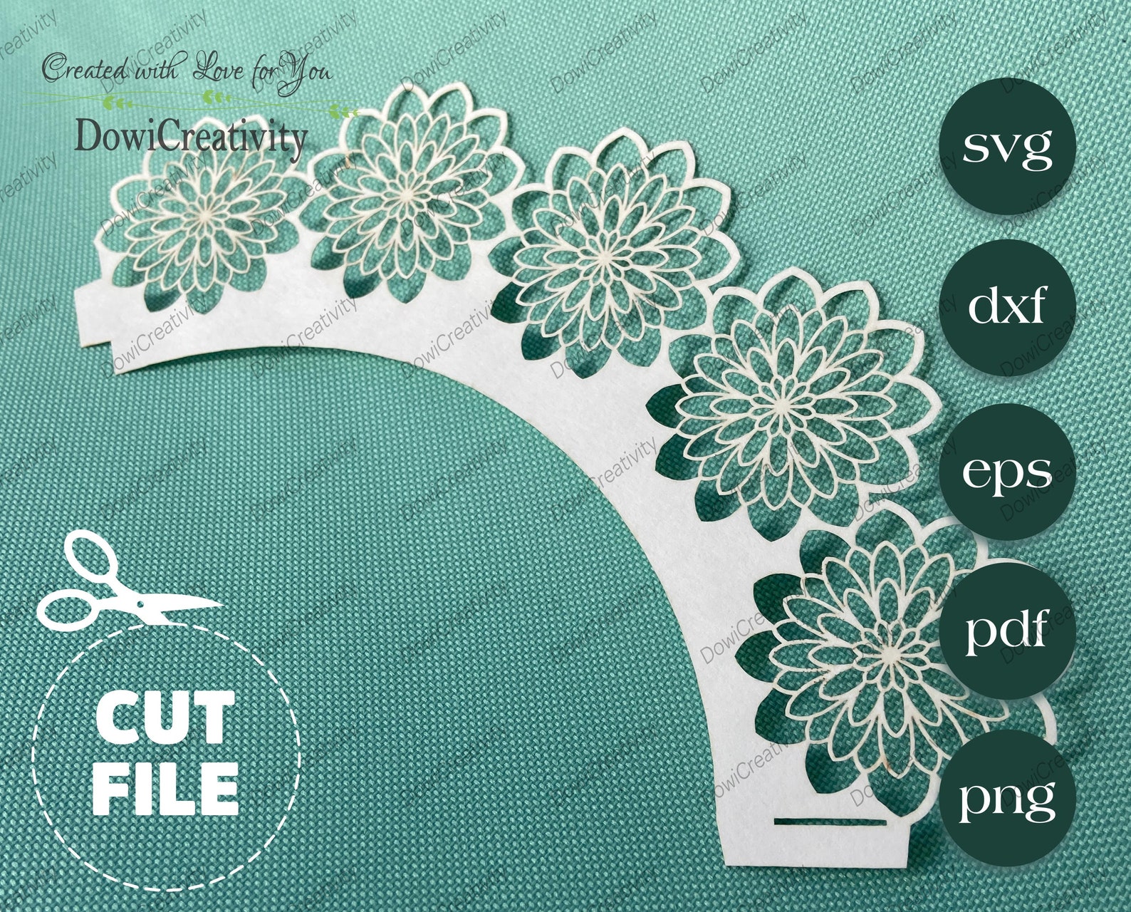 Cupcake Wrapper Flower Svg Dxf Eps Pdf Png Laser Cut File, Party ...