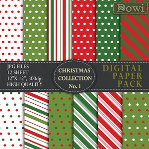 Christmas Paper Pack - 12 Printable Digital Scrapbooking Papers - 12" X ...