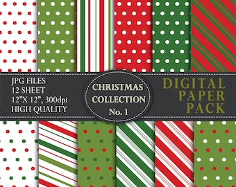 Christmas Collection Paper Pack - 12 Printable Digital Scrapbooking ...