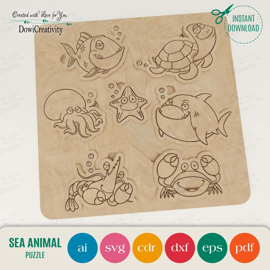 Ocean Animal Puzzle Laser Cut File: Montessori Kids' SVG (digital ...