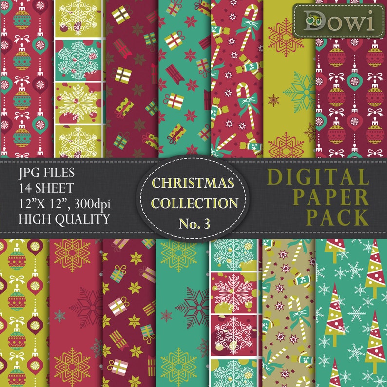 Christmas Collection Paper Pack 14 Printable Digital Scrapbooking ...