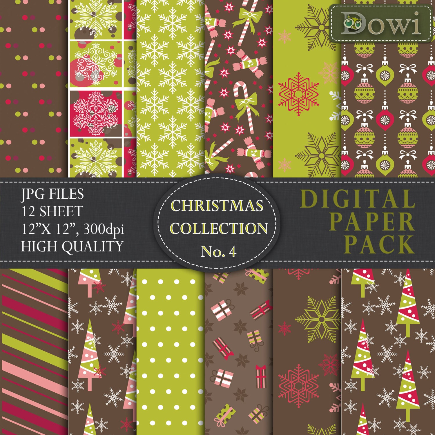 Christmas Collection Paper Pack - 12 Printable Digital Scrapbooking ...
