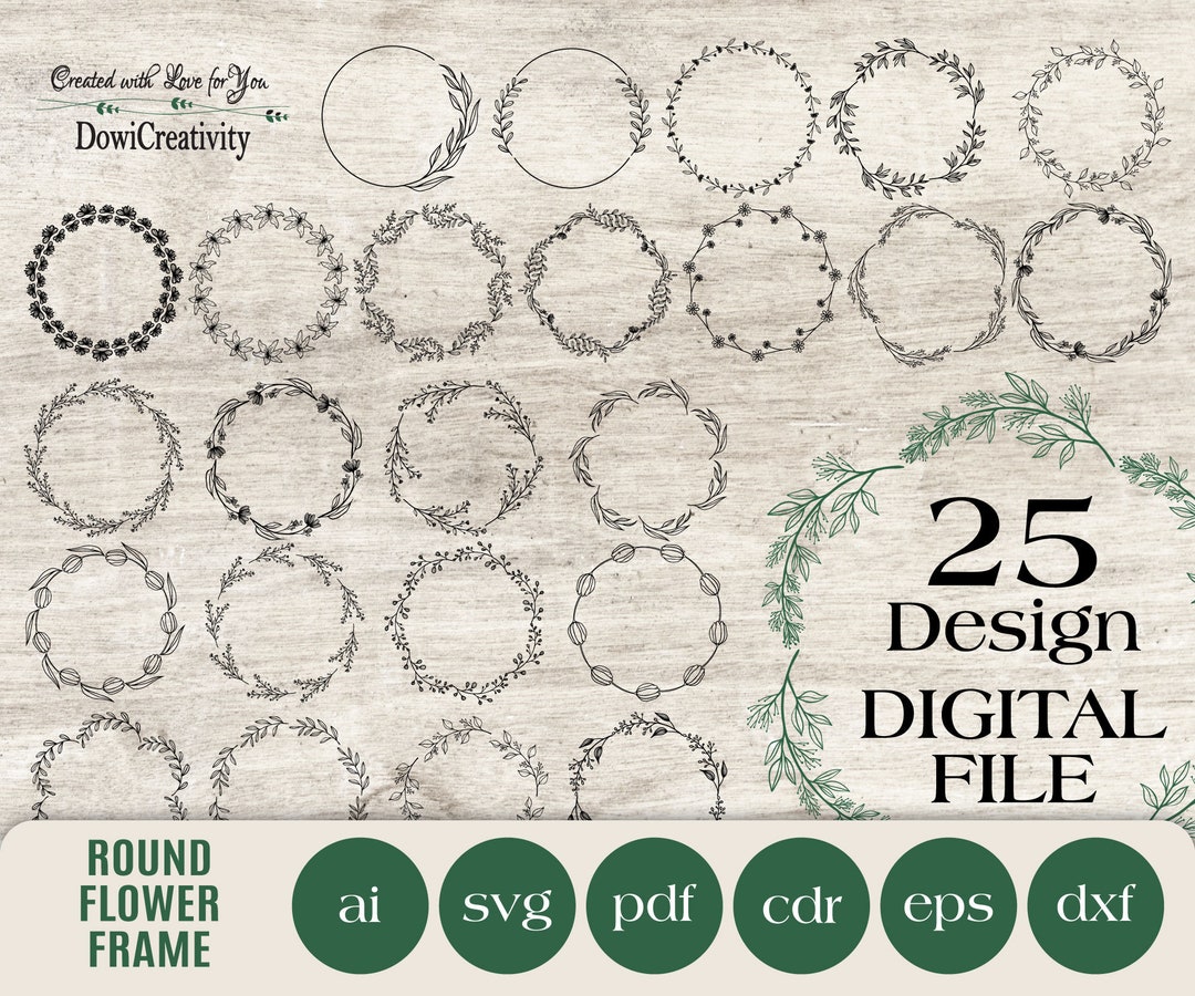 Floral Wreath SVG, Floral FRAME SVG, Monogram Frame, Circle Frame ...