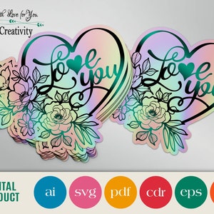 Love SVG File, Valentine Heart Flower SVG File, Sticker Svg File ...