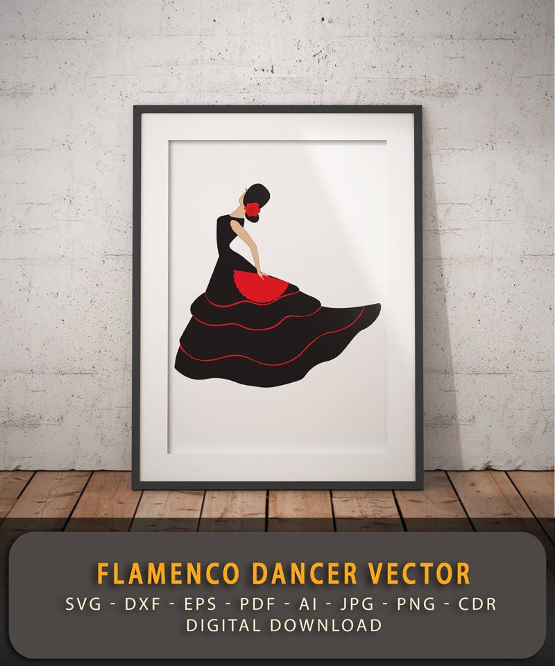 Flamenco Dancer Vector Design Svg, Dxf, Ai, Png, Jpg, Cdr File Digital ...