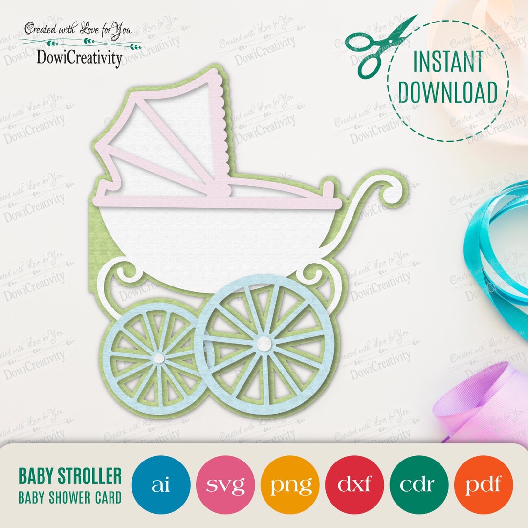 Baby Carriage Stroller Folded Card Templates Digital Cut SVG DXF Files ...