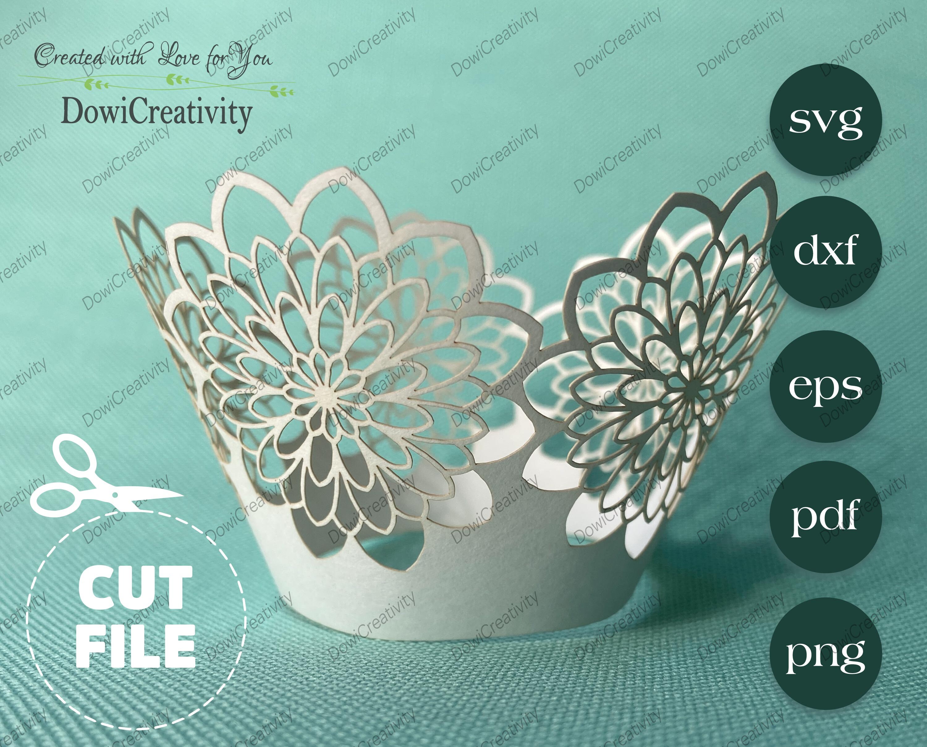 Cupcake Wrapper Flower Svg Dxf Eps Pdf Png Laser Cut File, Party ...