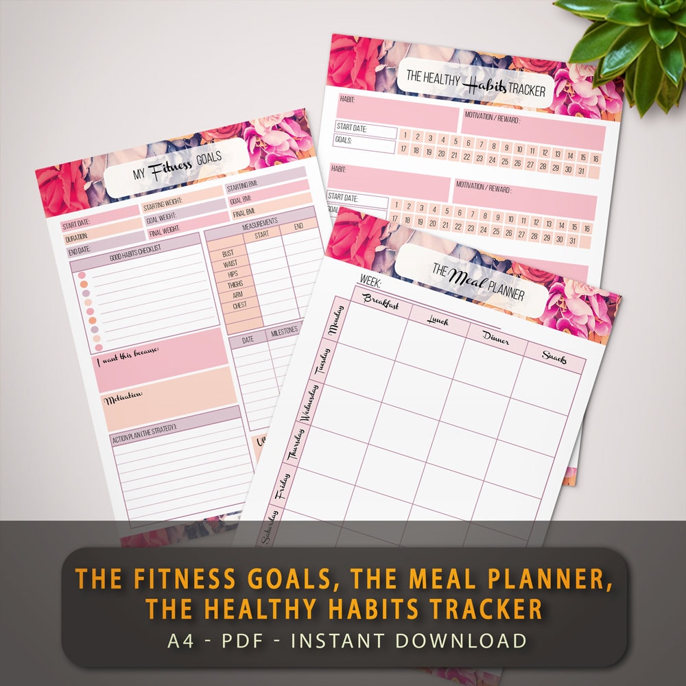 Fitness Planner Organizer Printable Health Journal Workout Log | Etsy