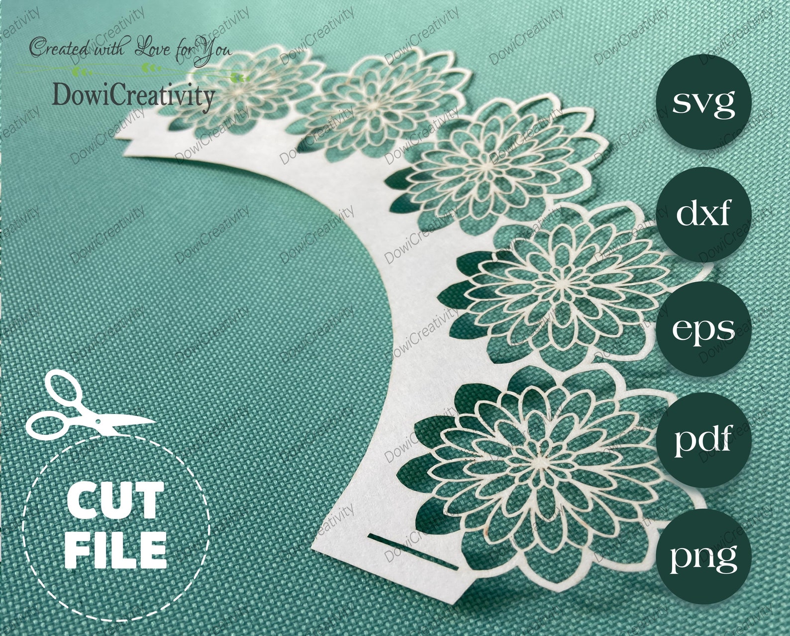 Cupcake Wrapper Flower Svg Dxf Eps Pdf Png Laser Cut File, Party ...