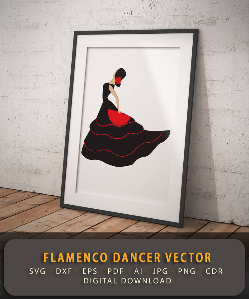 Flamenco Dancer Vector Design Svg, Dxf, Ai, Png, Jpg, Cdr File Digital ...
