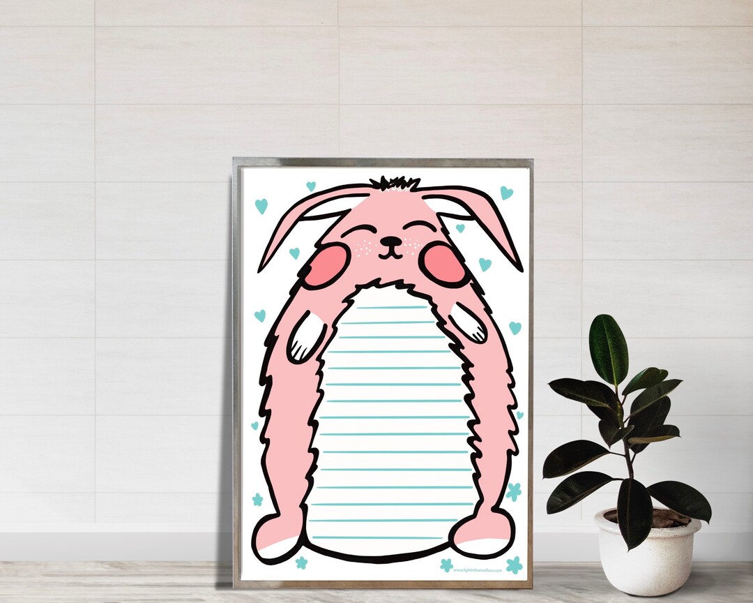 DIGITAL DOWNLOAD- Pink Fluffy Bunny Stationery - Full and Half Sheet ...
