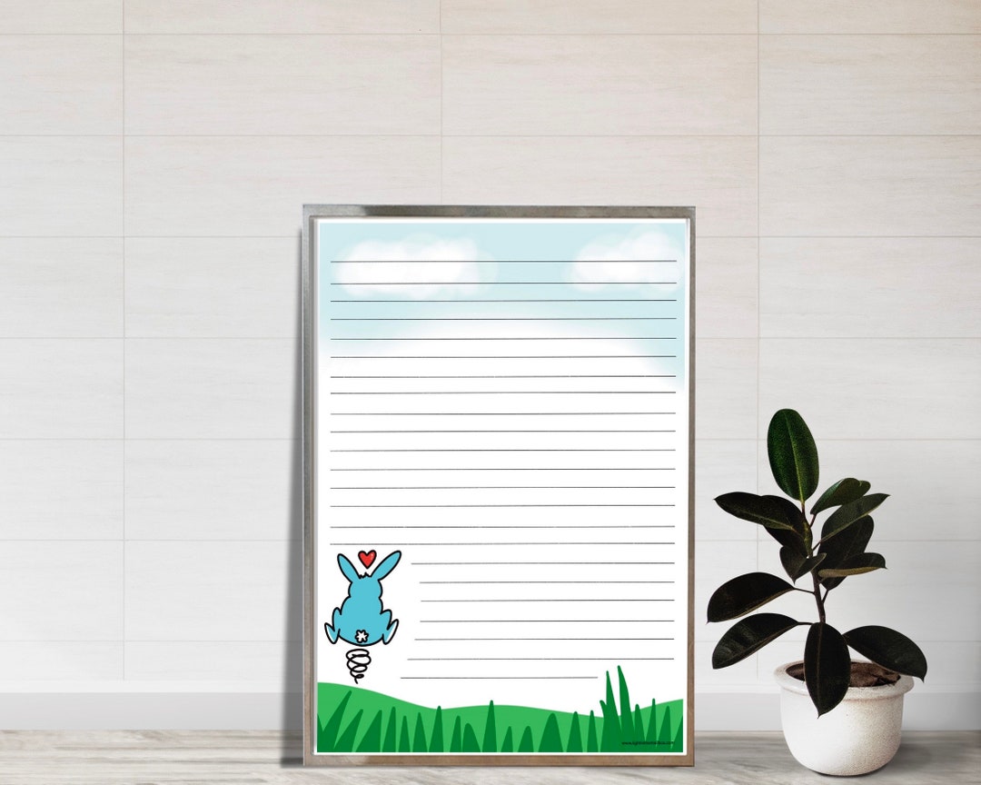 DIGITAL DOWNLOAD- Blue Hopping Bunny Stationery - Full and Half Sheet ...