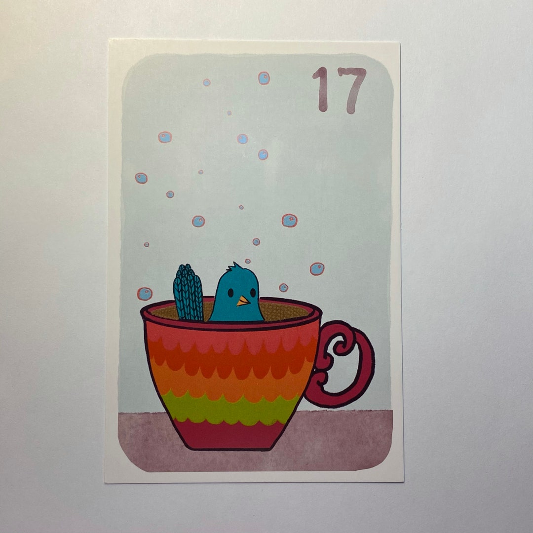 Teacup Bird Postcard Bird Postcard Cute Whimsical Bird - Etsy