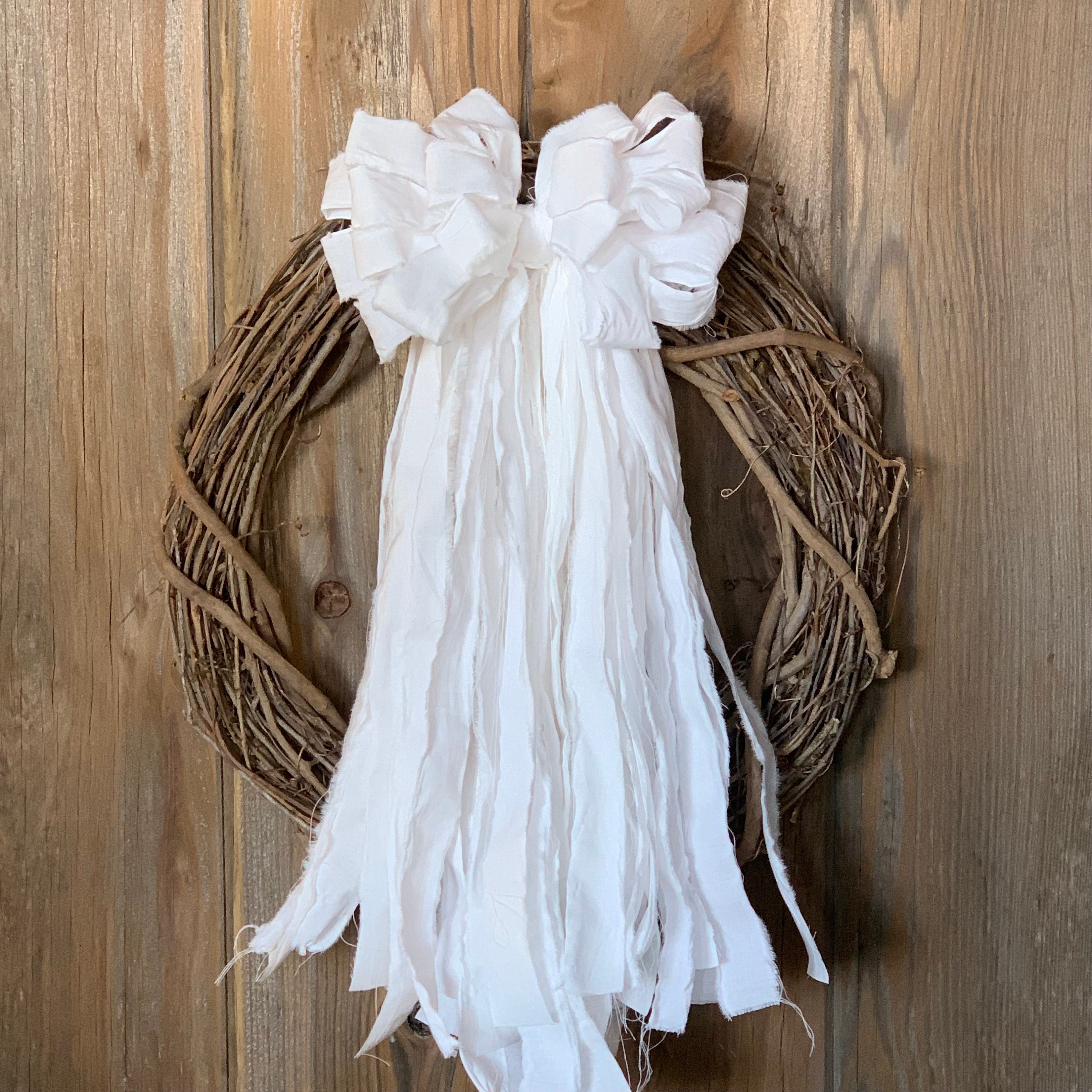 Wedding Rag Wreath Bow - Cream Rag Bow - Farmhouse Wedding Decor ...