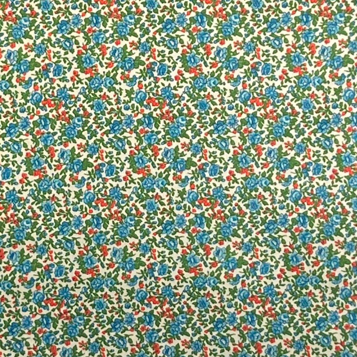 Classic Calico Fabric - Blue, Red, Green Flowers - Calico Print ...