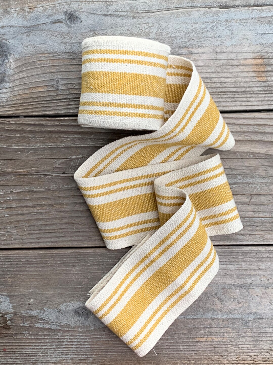 Grain Sack Ribbon - Yellow and Cream Striped Ribbon - Farmhouse Tree ...