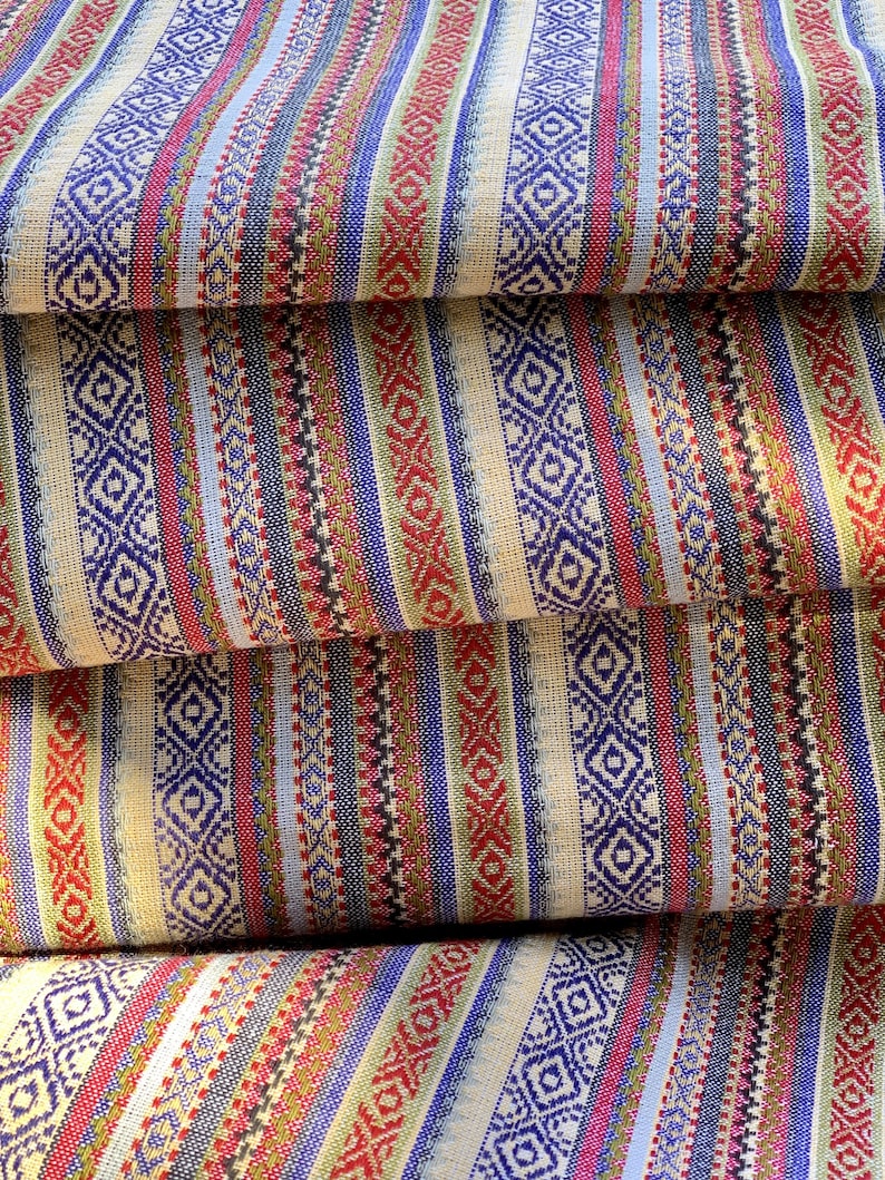Dobby Boho Striped Fabric Pattern - Blue Green Geometric Striped ...