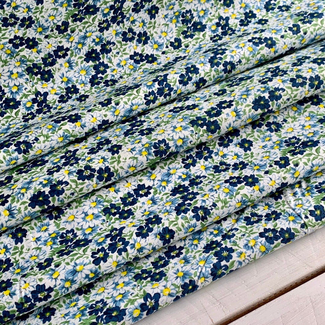Spring Floral Fabric Collection - Blue Floral - Calico Print - Cotton ...