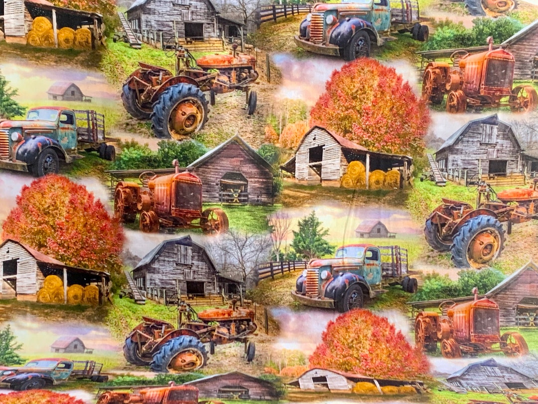 Farm Scene Fabric Available by the Yard, 1/2 Yard, 1/4 Yard, and Fat ...