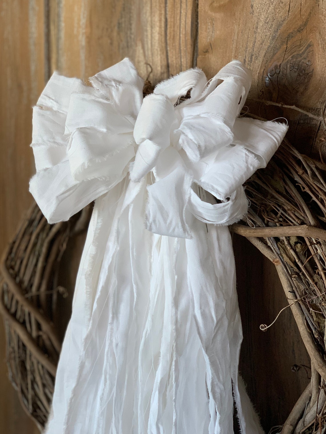 Wedding Rag Wreath Bow - Cream Rag Bow - Farmhouse Wedding Decor ...