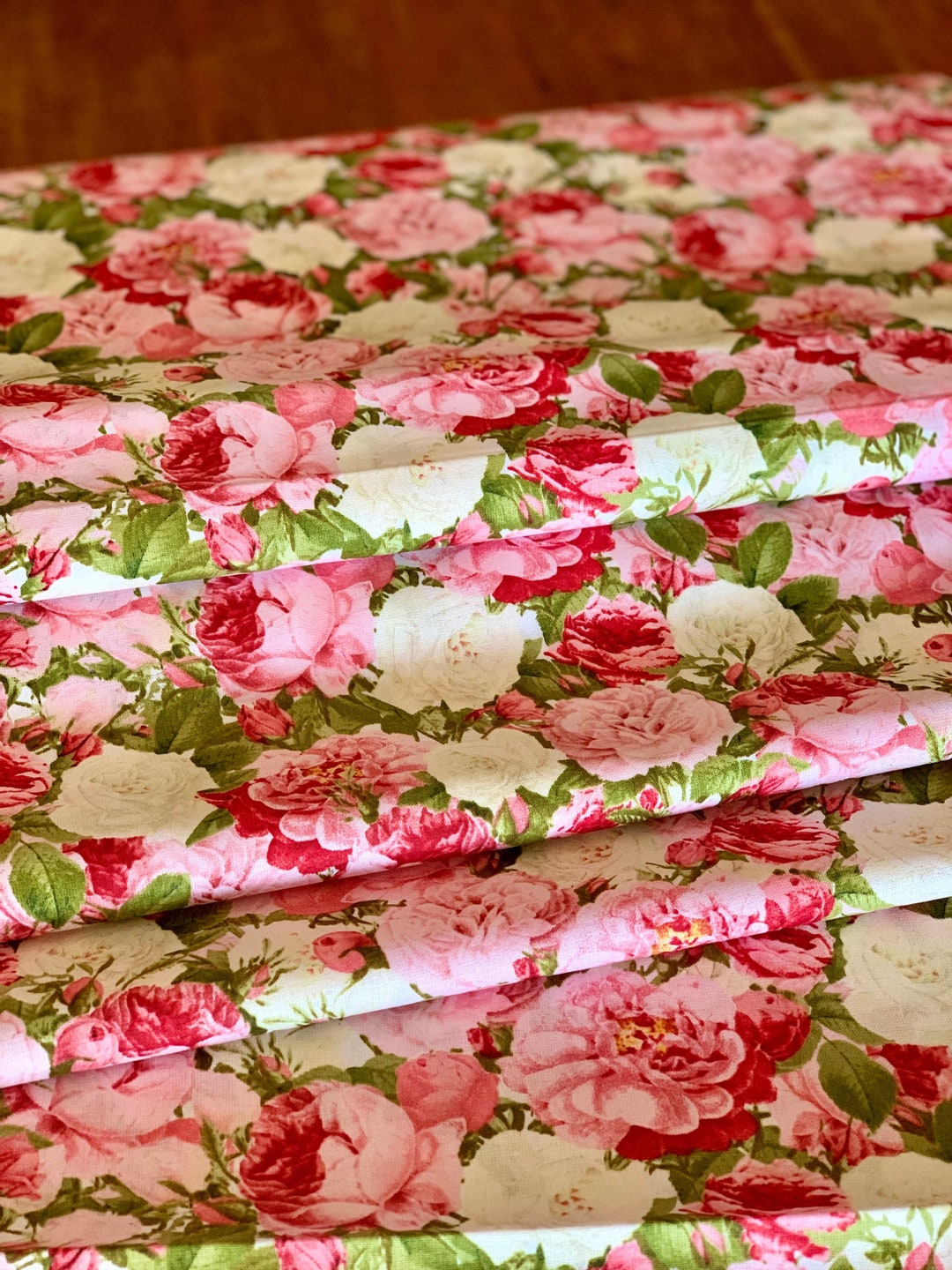 Vintage Style Rose Bouquet Quilting Cotton Fabric - David Textiles - 44 ...