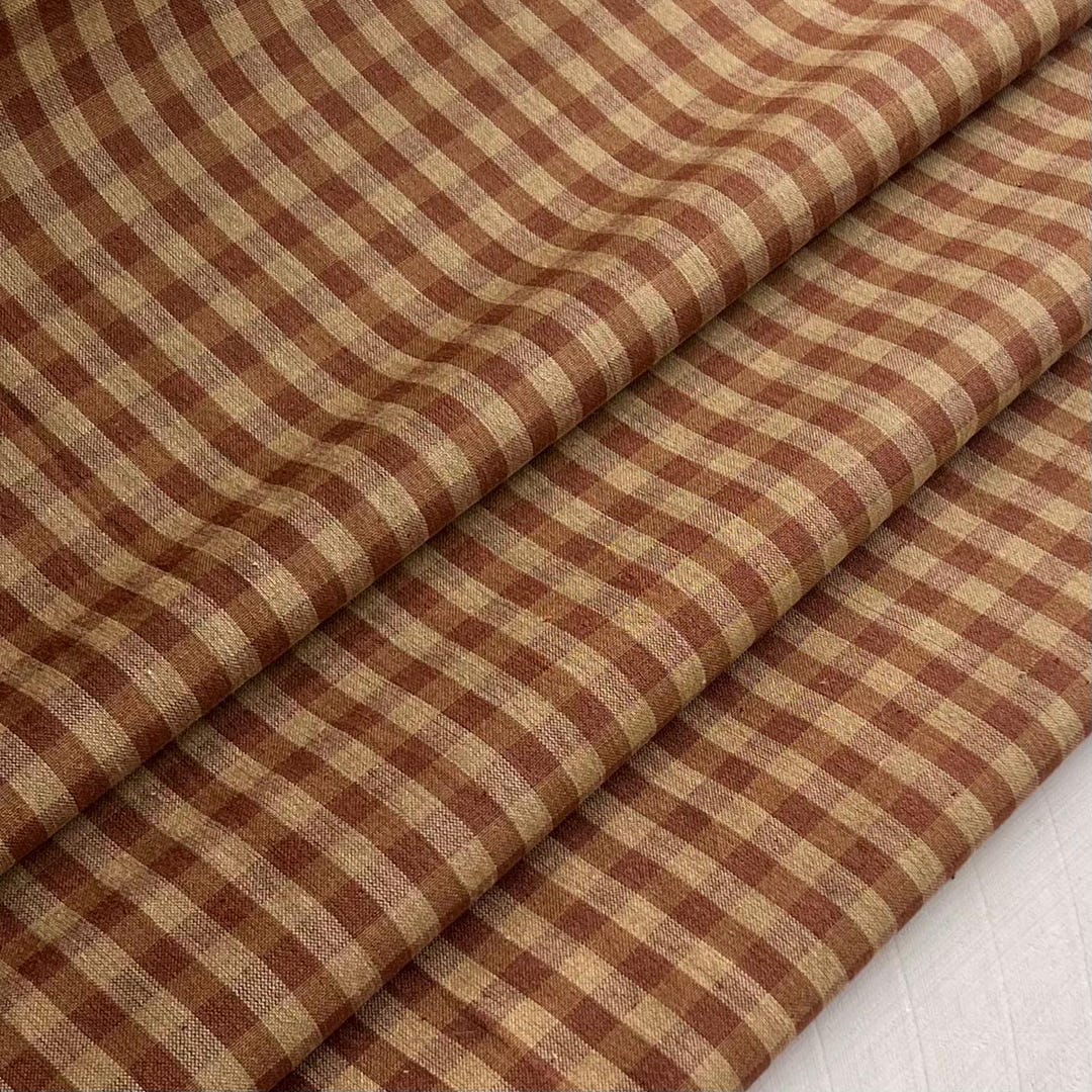 Homespun Rust and Beige 5/16" Mini Check Plaid Fabric - Woven, Doubled ...
