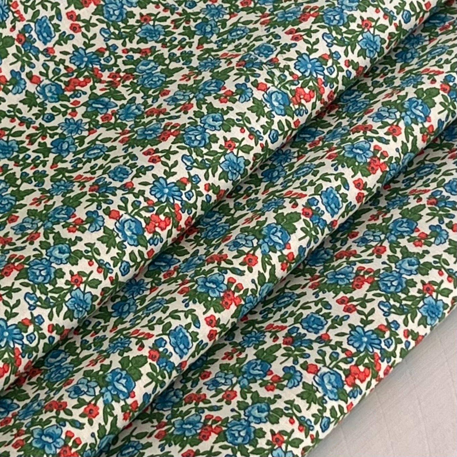 Classic Calico Fabric - Blue, Red, Green Flowers - Calico Print ...