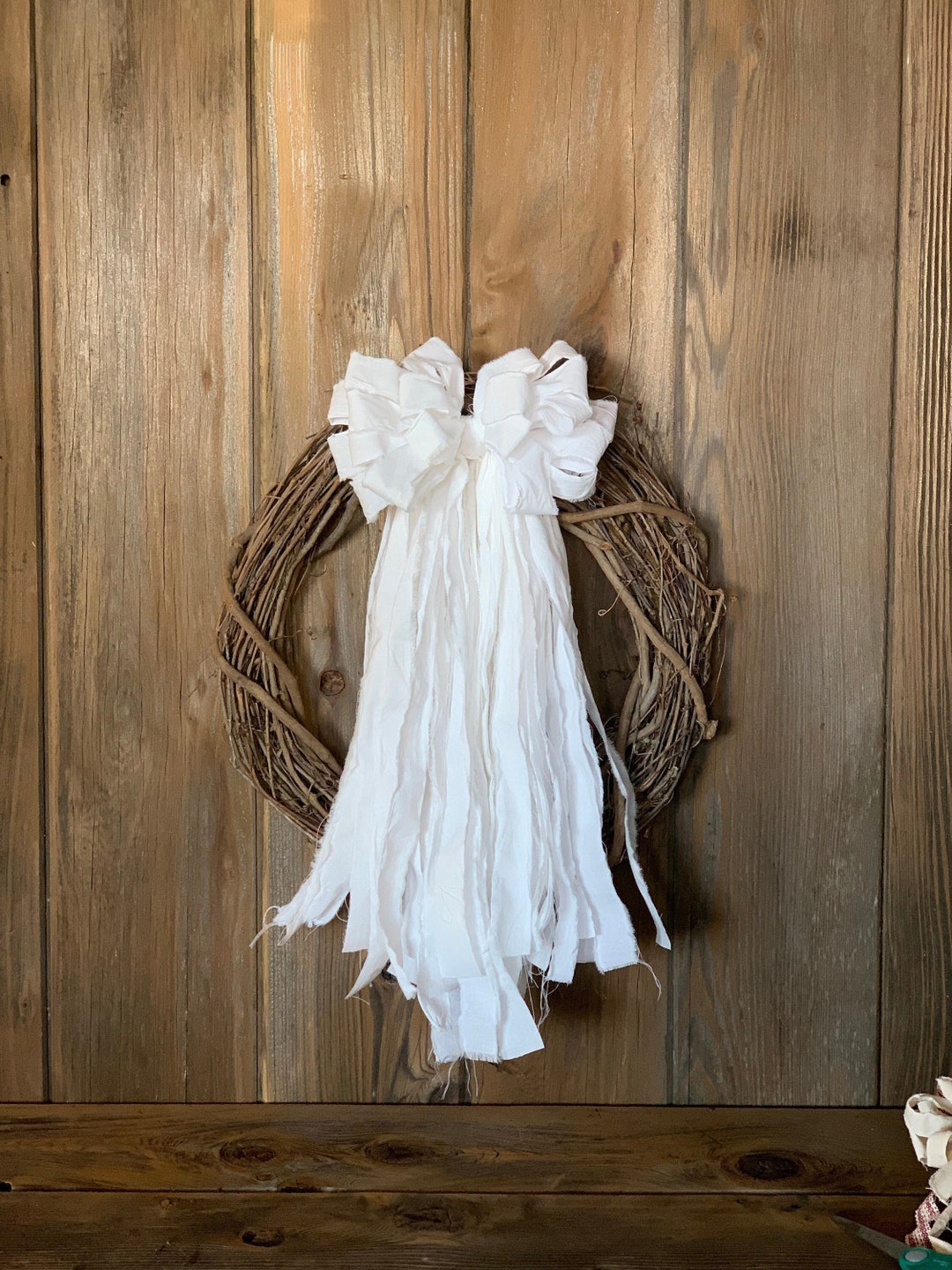 Wedding Rag Wreath Bow - Cream Rag Bow - Farmhouse Wedding Decor ...