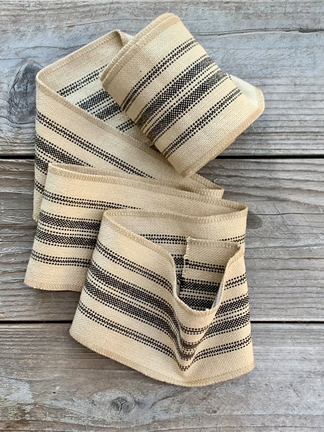 Grain Sack Ribbon - Black Tan Beige Striped Ribbon - Farmhouse Tree ...