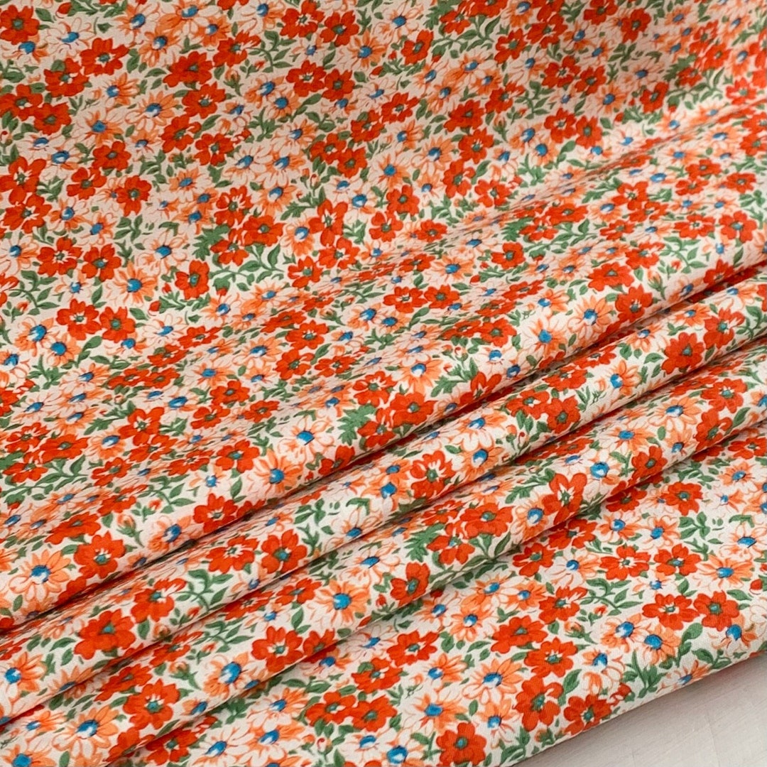 Spring Floral Fabric Collection - Orange Floral - Calico Print - Cotton ...