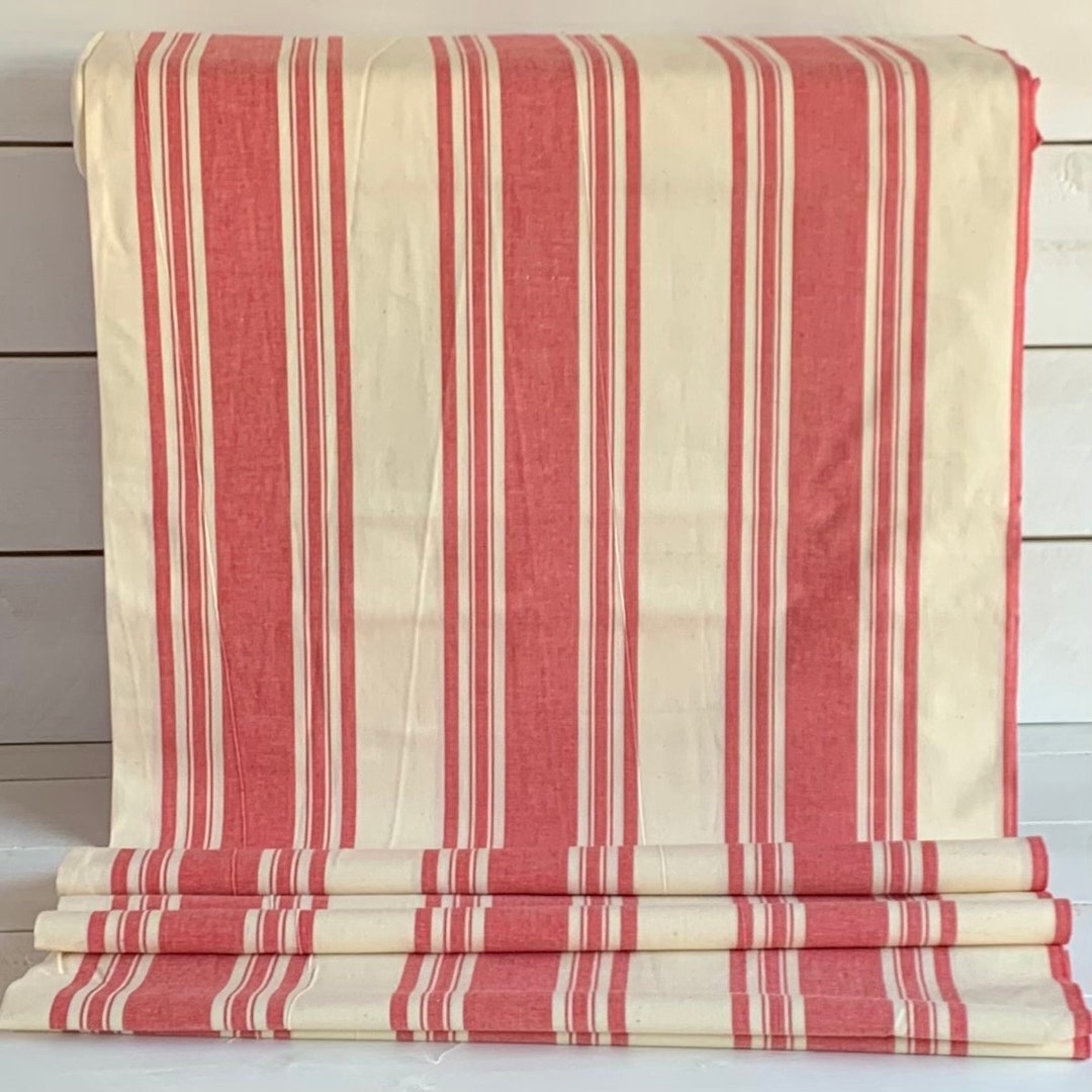 Homespun Red and Cream Stripe Fabric - Woven, Doubled Sided ,available ...