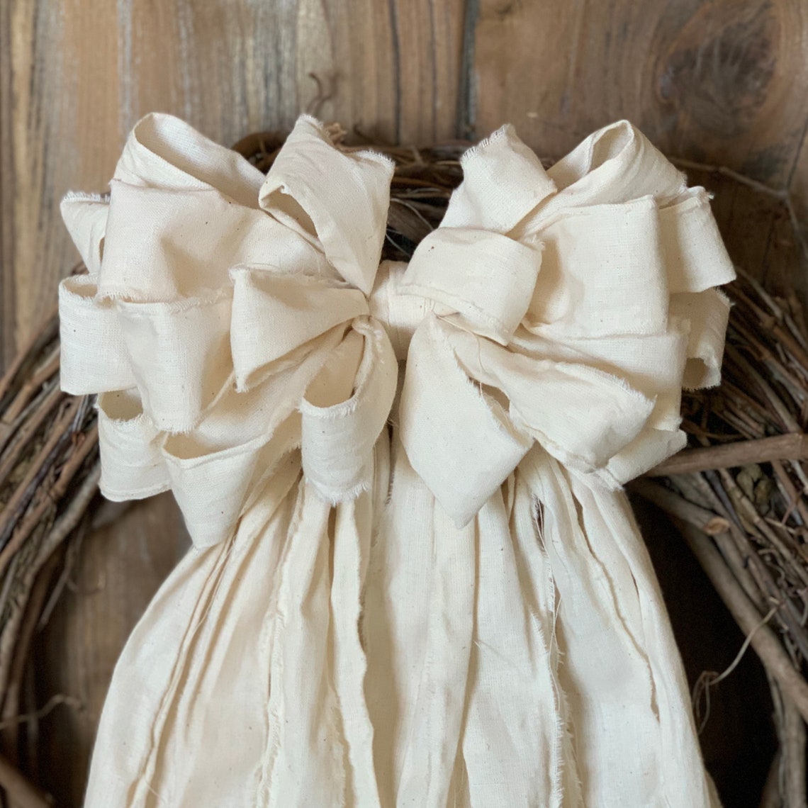 Wedding Rag Wreath Bow - Cream Rag Bow - Farmhouse Wedding Decor ...