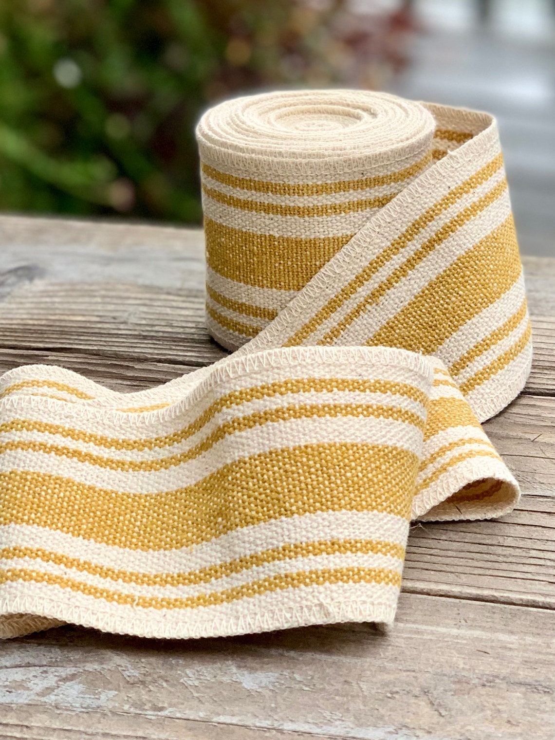 Grain Sack Ribbon - Yellow and Cream Striped Ribbon - Farmhouse Tree ...