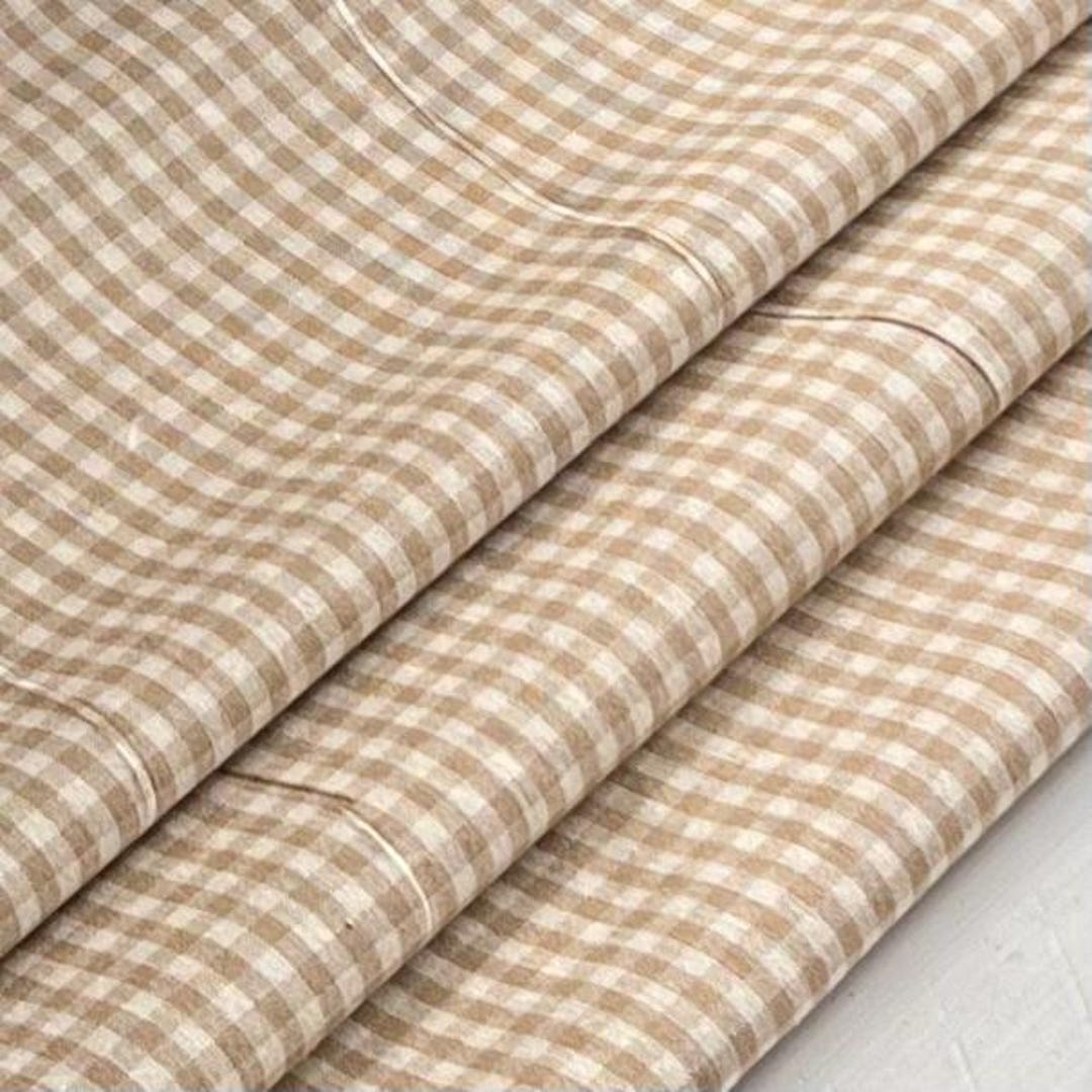 Homespun Beige Mini Check Plaid Fabric - Woven, Doubled Sided ...