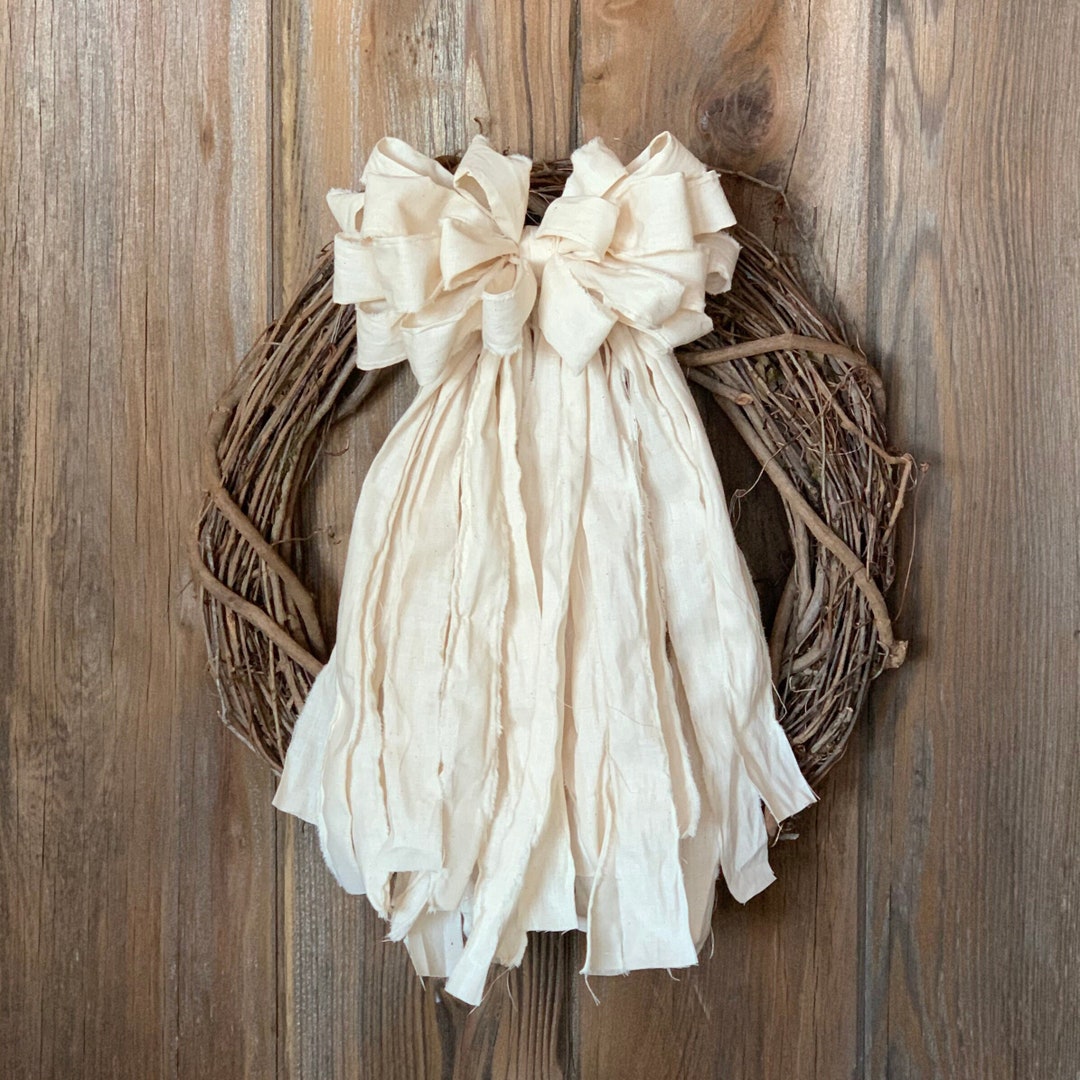 Wedding Rag Wreath Bow - Cream Rag Bow - Farmhouse Wedding Decor ...