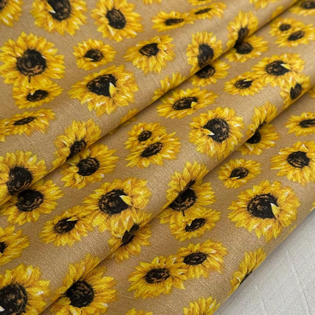 Sunflower Fabric Collection - Camel Tan - Sunflower Decor - Cotton - by ...