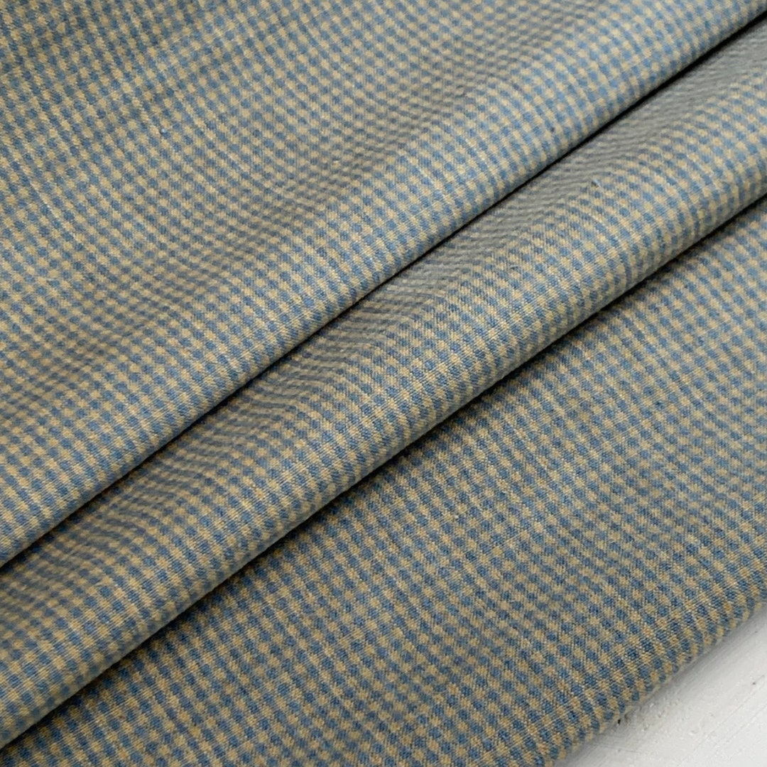 Homespun Blue and Beige Mini Check Plaid Fabric - Woven, Doubled Sided ...