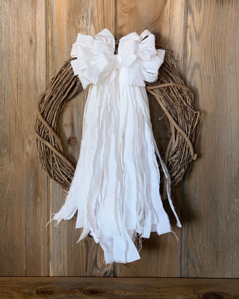 Wedding Rag Wreath Bow - Cream Rag Bow - Farmhouse Wedding Decor ...