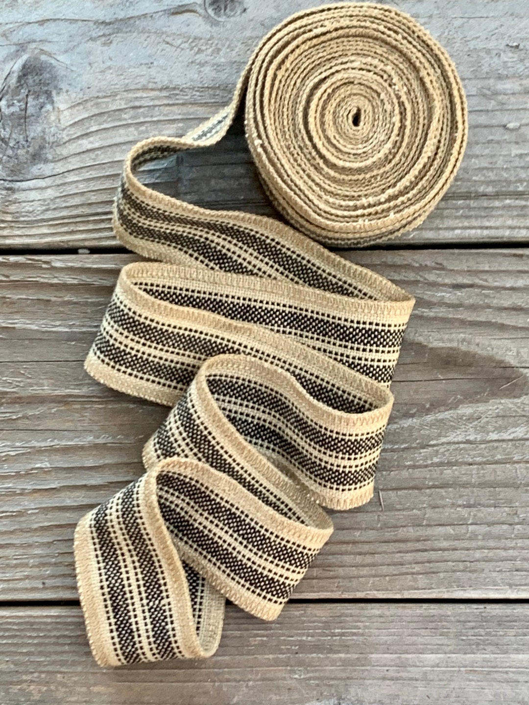 Grain Sack Ribbon - Black and Beige Striped Ribbon - Ticking Ribbon ...