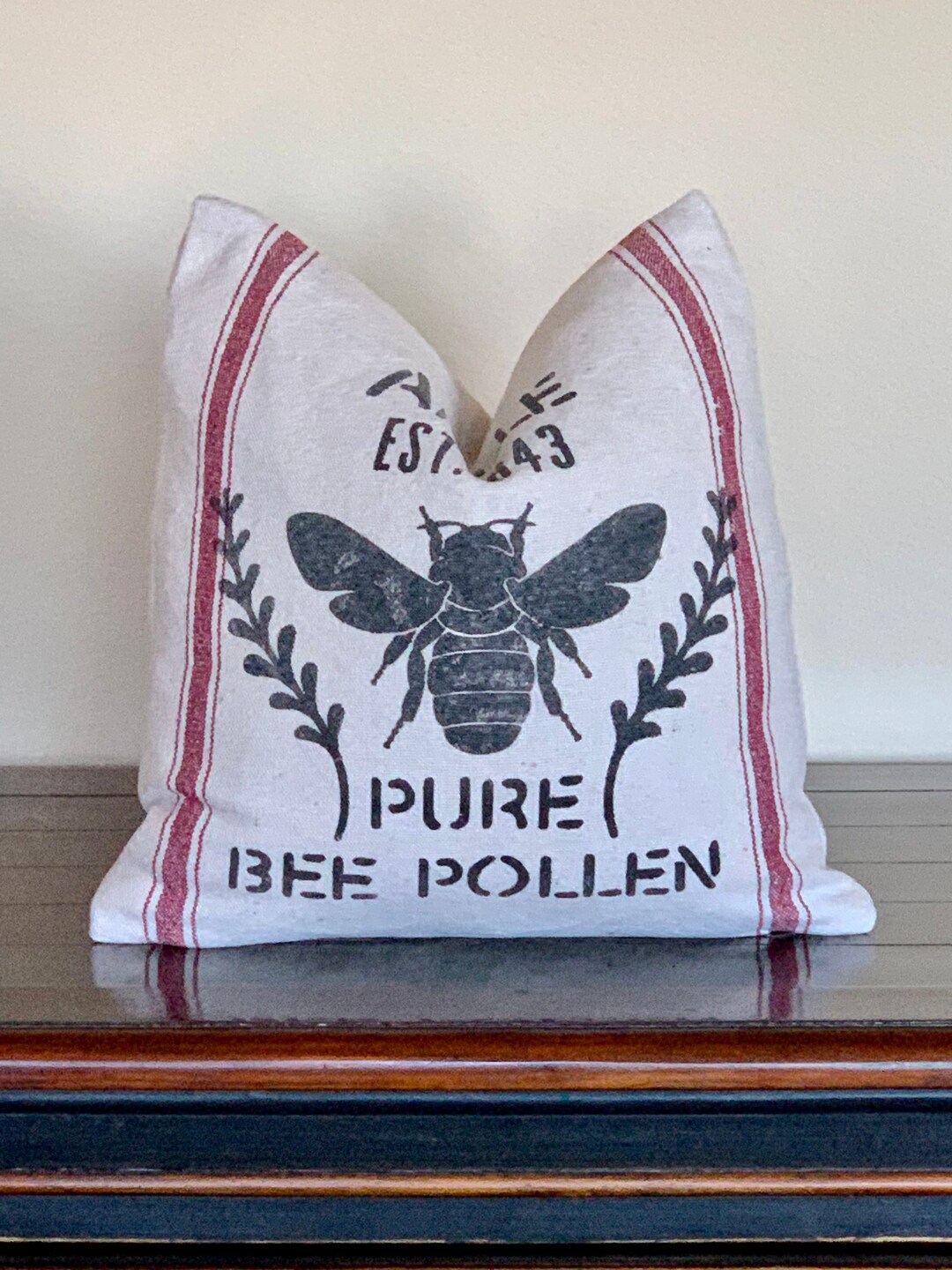 Grain Sack Bee Pollen Pillow - Farm Feed Sack Design - 16 X 16 ...