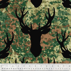 Stag Head Camo Fleece Available by the Yard - Army Camo Fleece Print ...