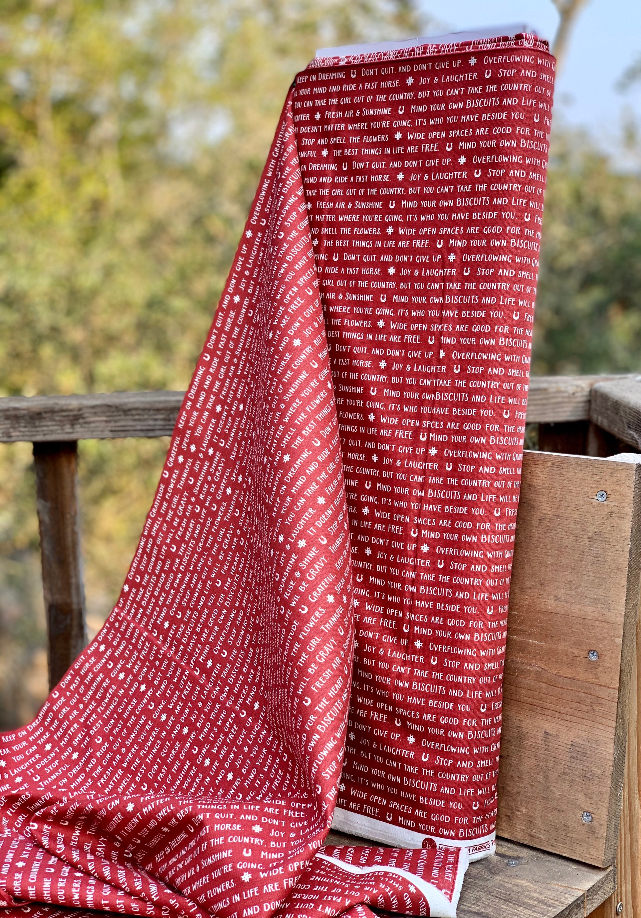 Farm Wisdom Words Red and White Fabric Thistle Hill | Etsy