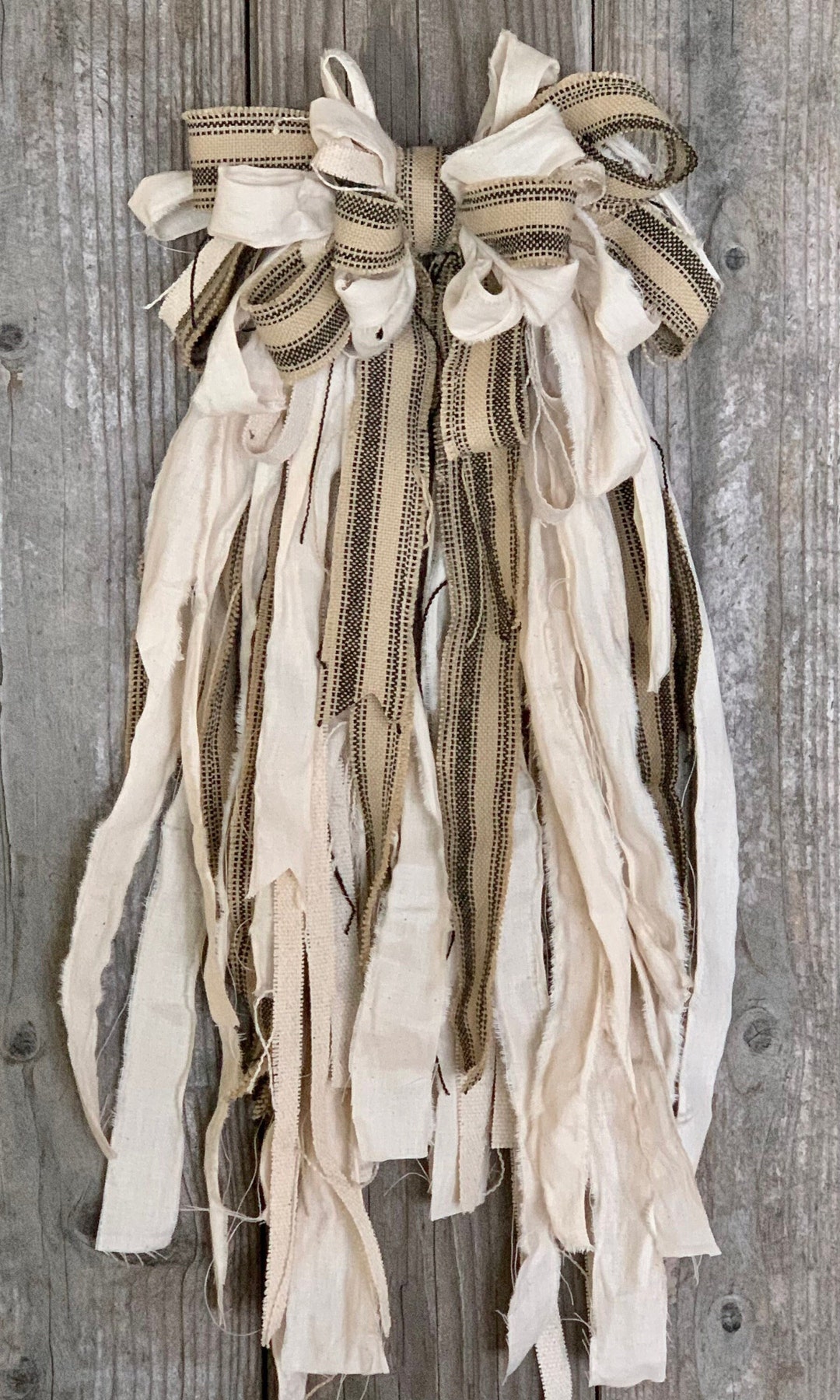 Rag Wreath Bow - Black, Beige, & Muslin - Grain Sack Bow - Wedding ...